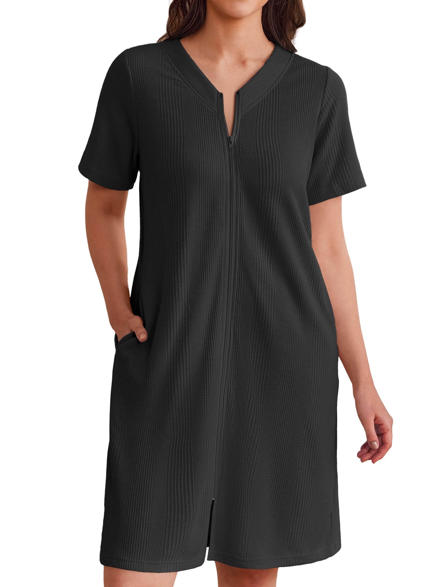 Avidlove Women Zipper Front Robes Waffle Short House Coat Lightweight ...