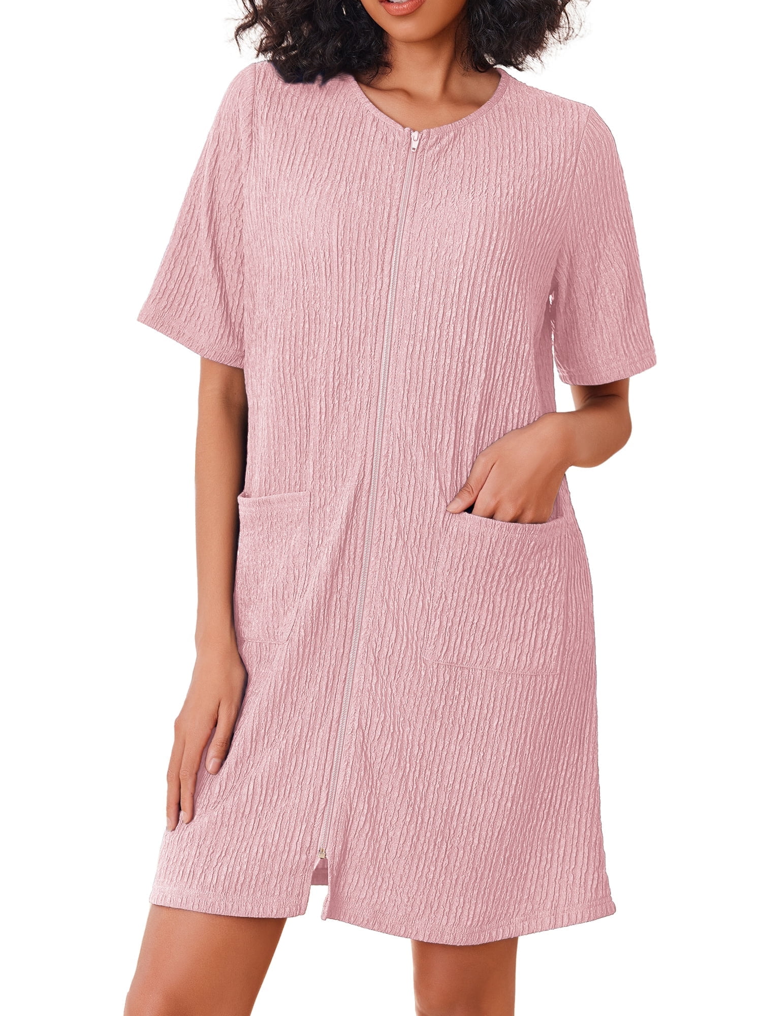 Avidlove Women Zipper Robes Knit Short Sleeve House Coat Lightweight ...