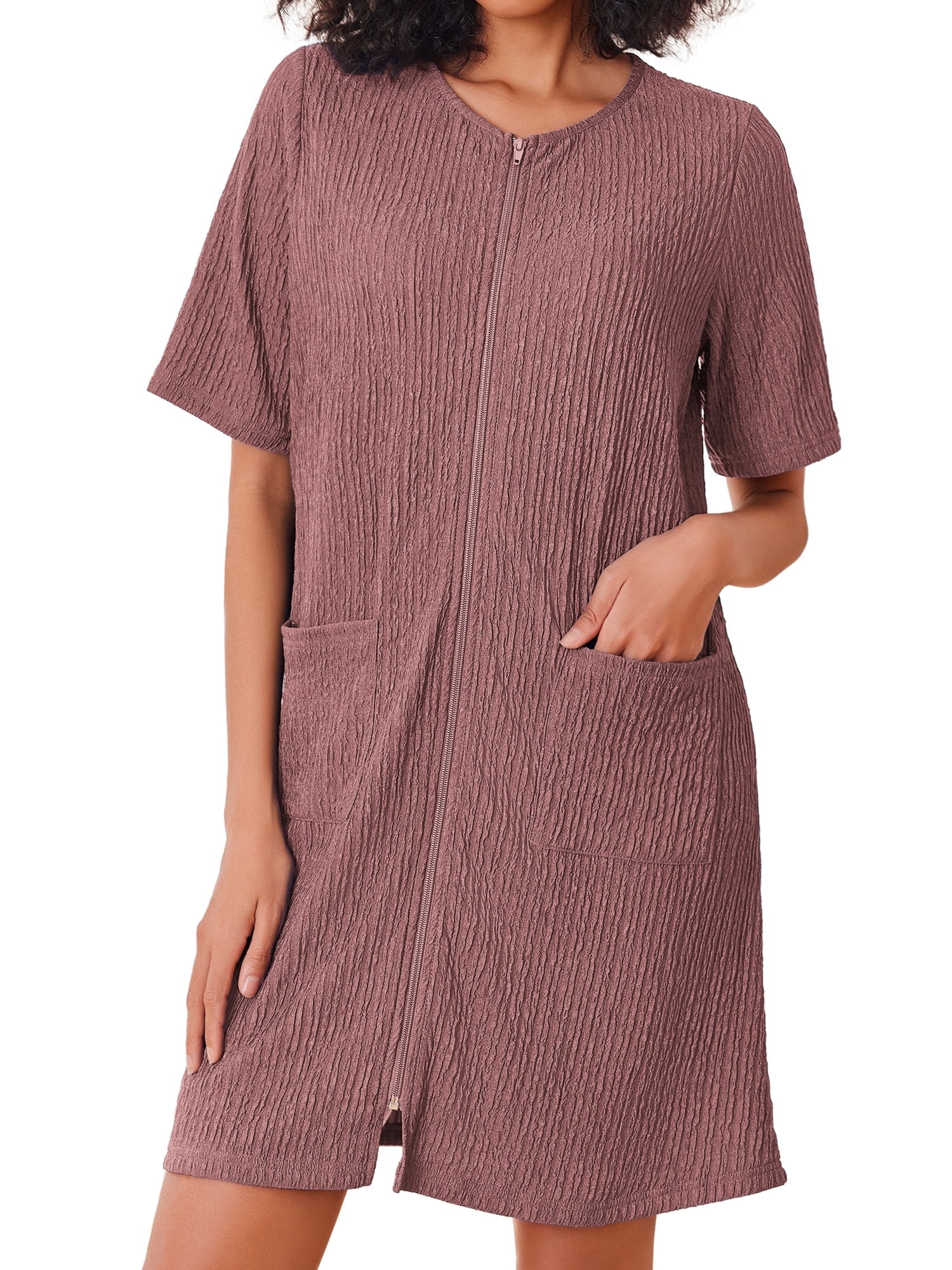 Avidlove Women Zipper Robes Knit Short Sleeve House Coat Lightweight ...