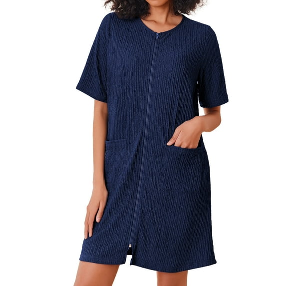 Avidlove Women Zipper Robes Knit Short Sleeve House Coat Lightweight ...