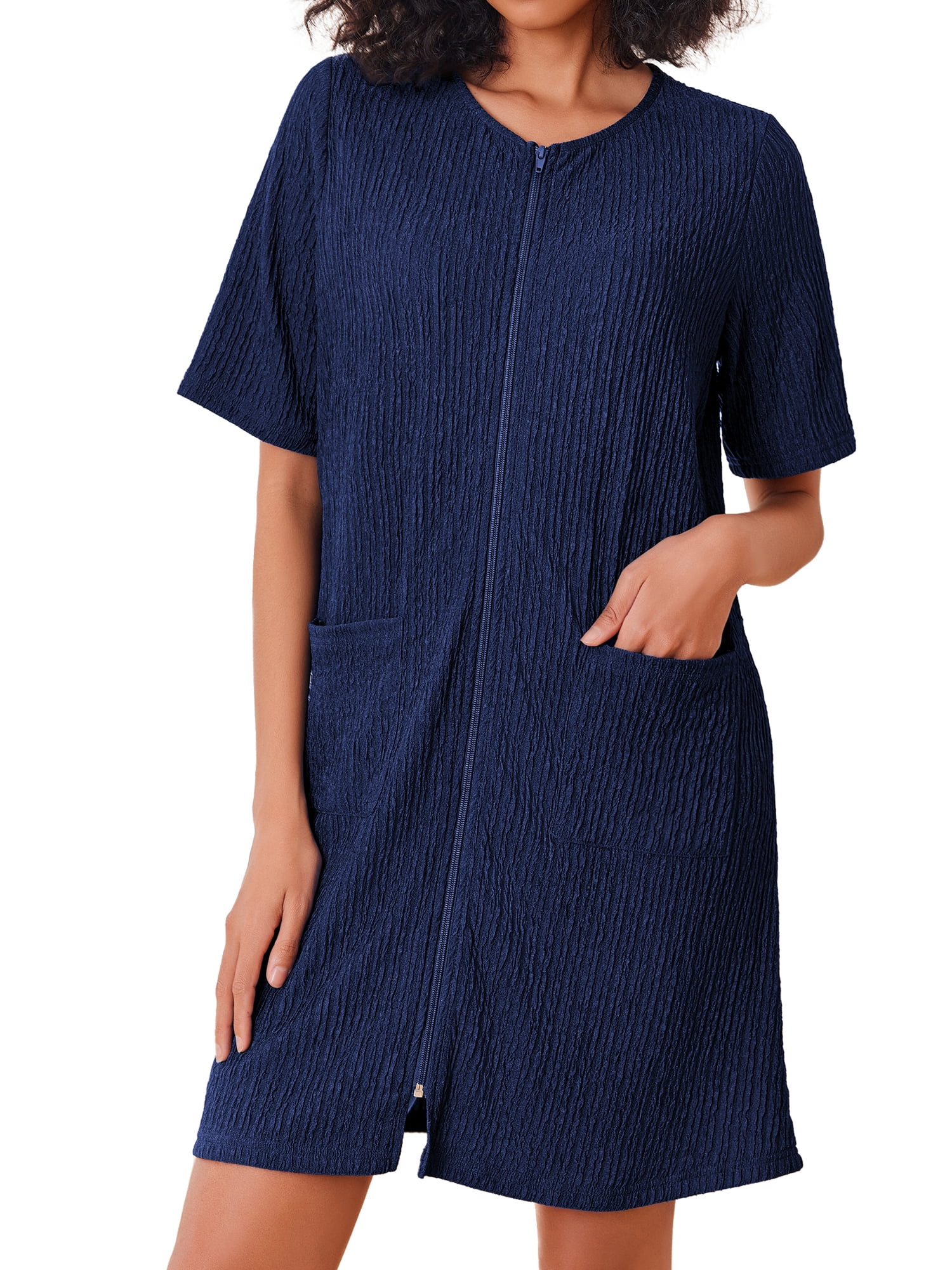 Avidlove Women Zipper Robes Knit Short Sleeve House Coat Lightweight ...