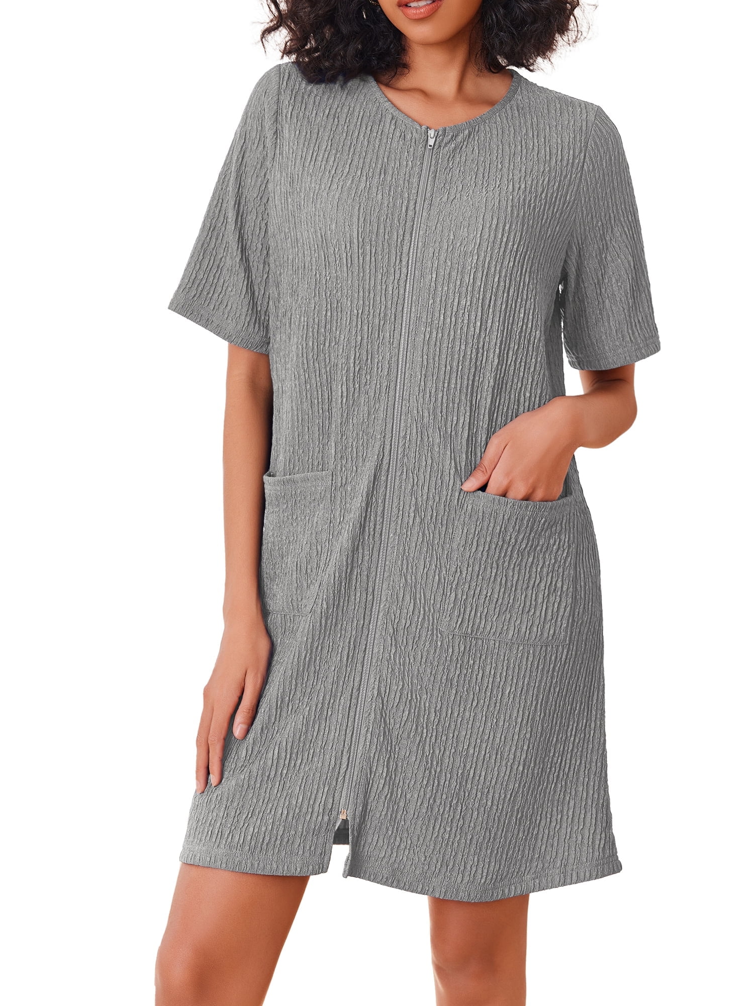 Avidlove Women Zipper Robes Knit Short Sleeve House Coat Lightweight ...