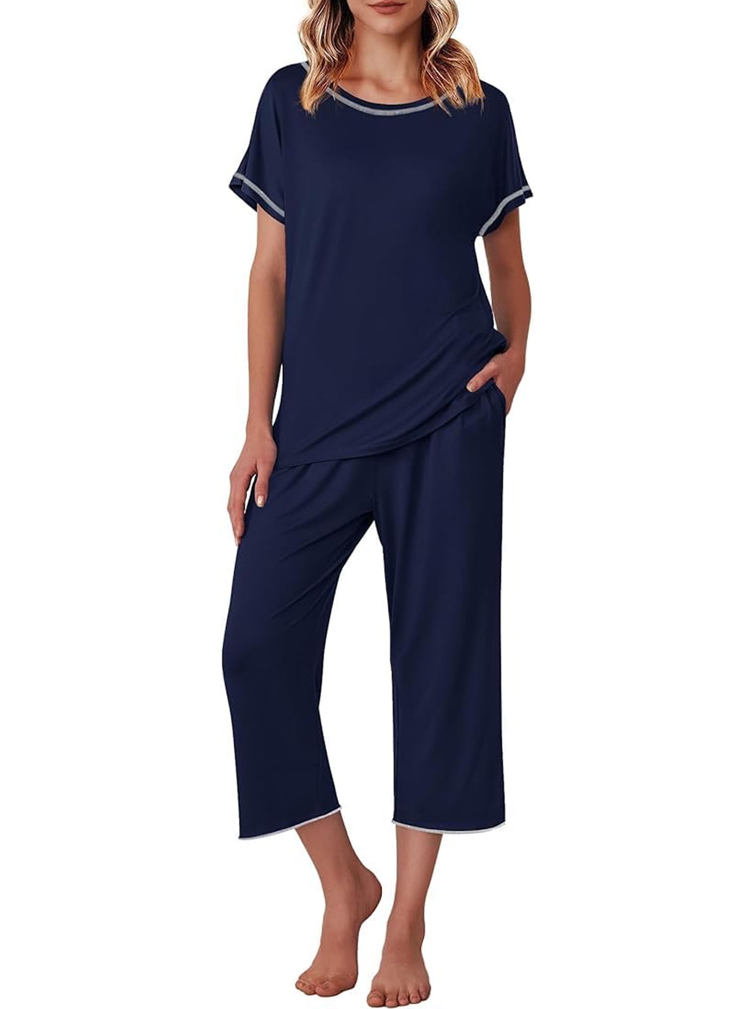 Avidlove Capri Pajamas Set for Women Short Sleeve Tops and Pants Set ...