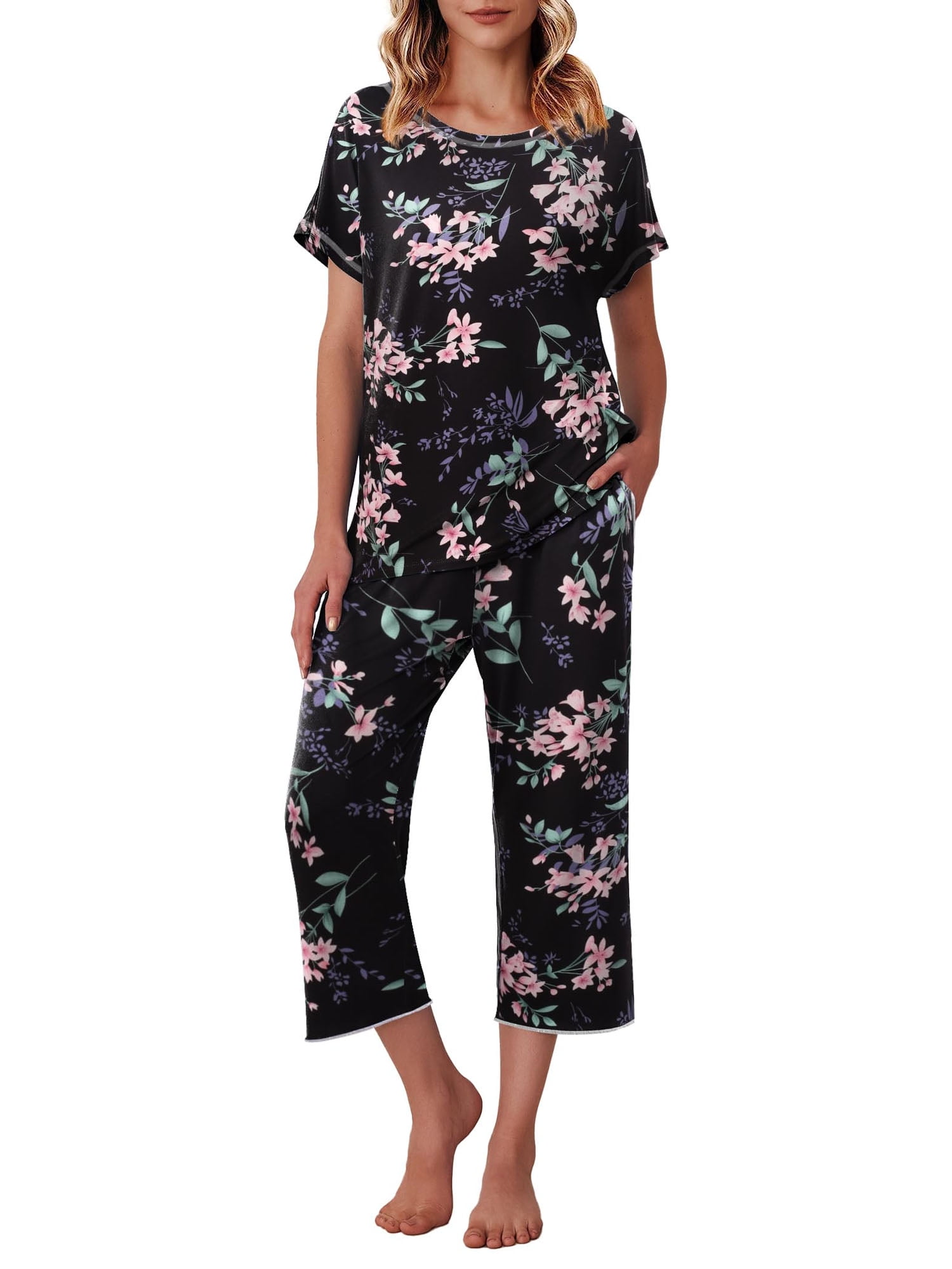 Avidlove Capri Pajamas Set for Women Short Sleeve Tops and Pants Set ...