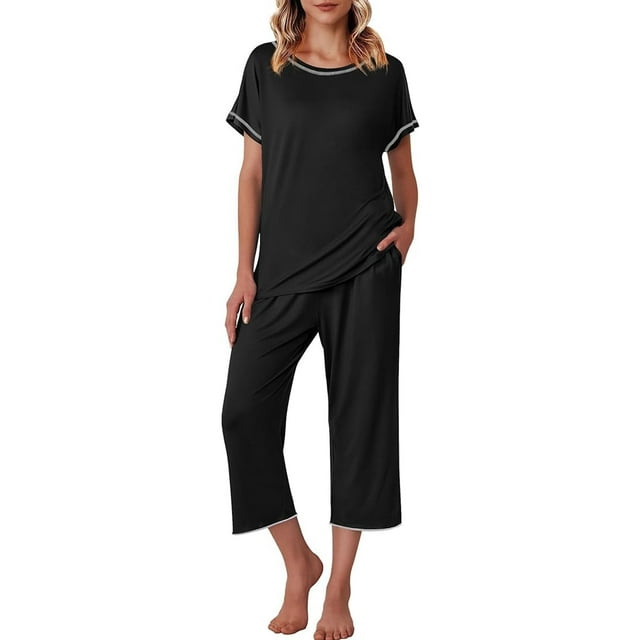 Avidlove Capri Pajamas Set for Women Short Sleeve Tops and Pants Set ...