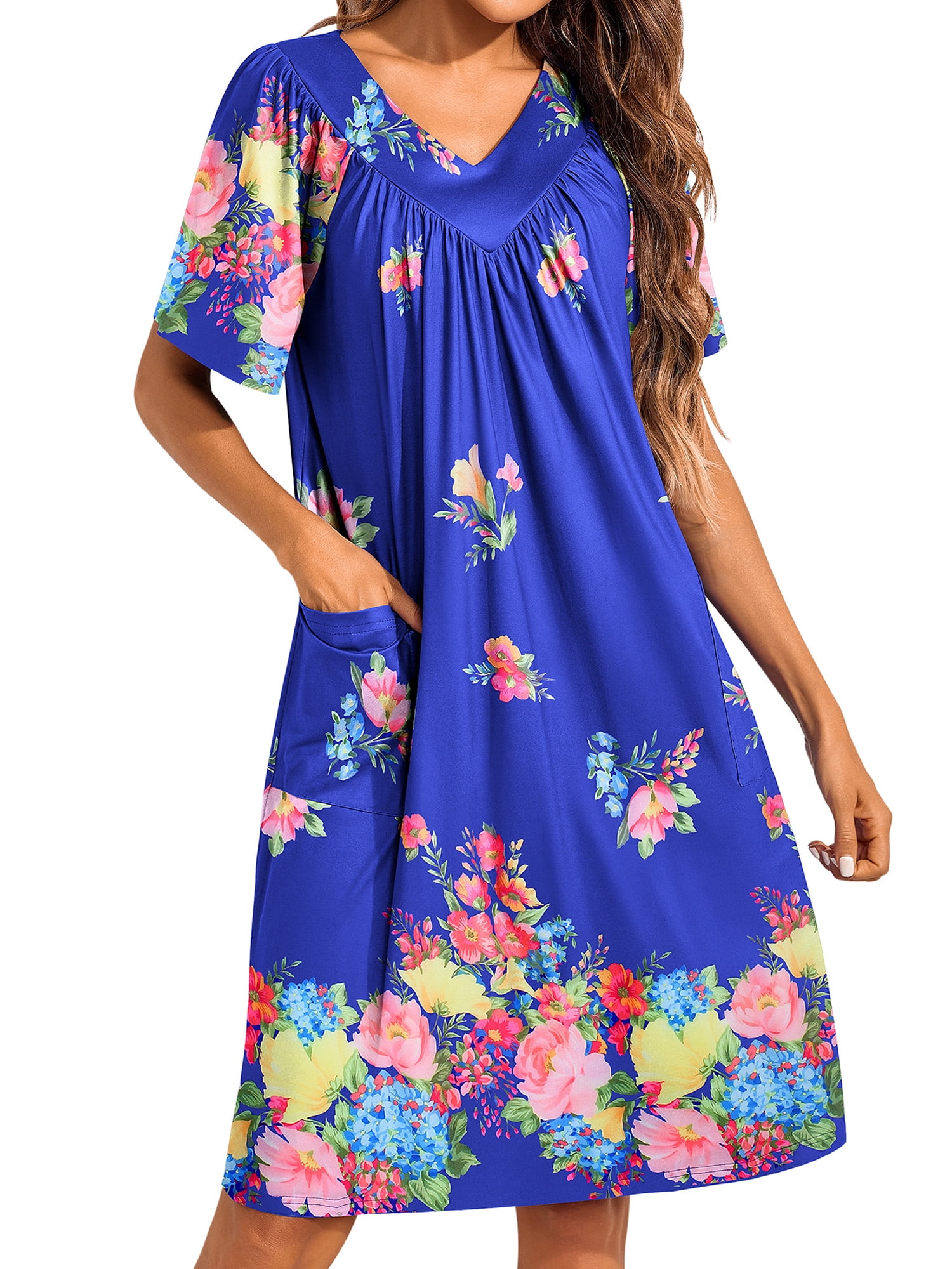 Avidlove Women's House Dress Floral Print Nightgown with Pockets Comfy ...
