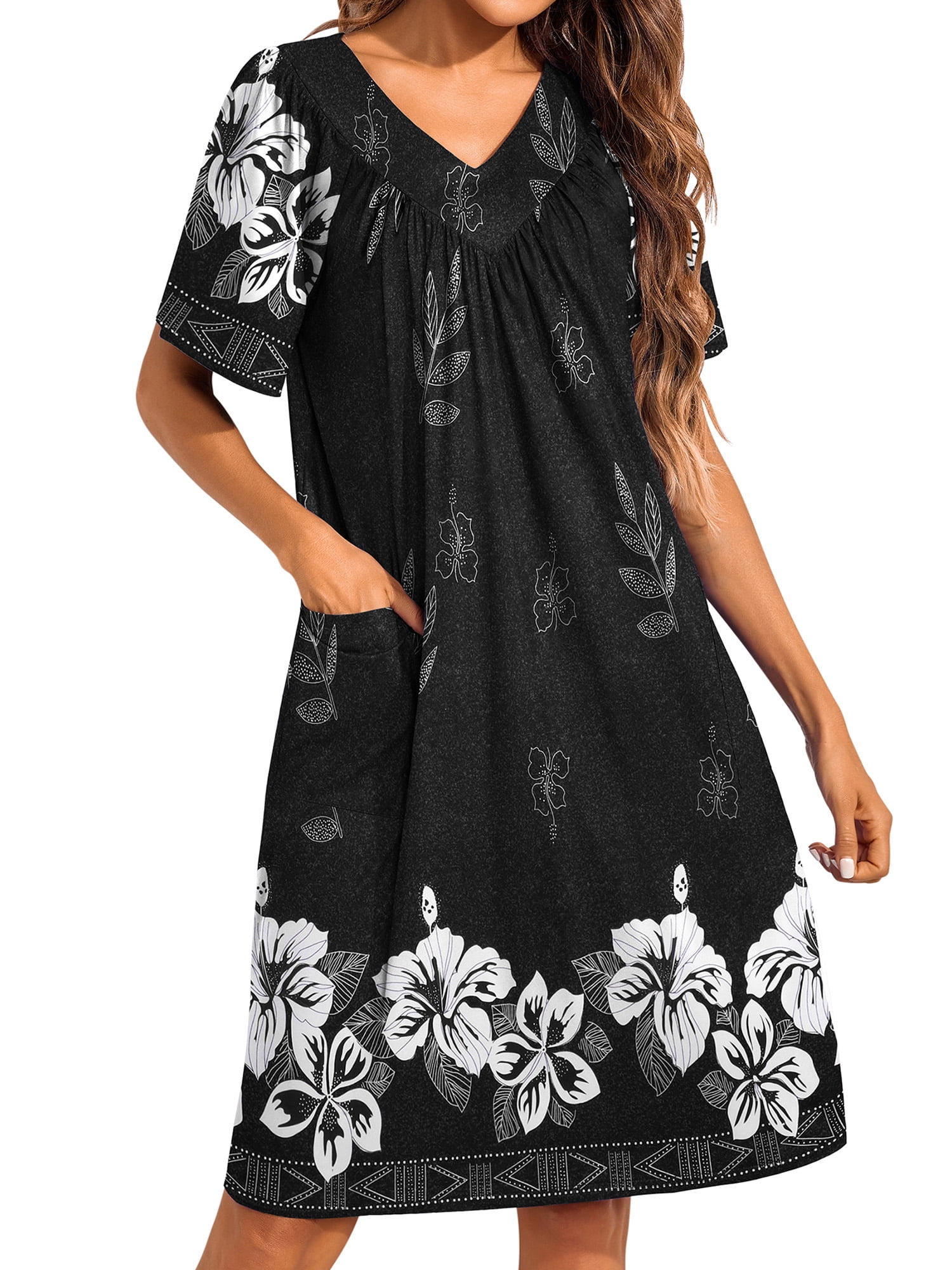 Avidlove Women's House Dress Floral Print Nightgown with Pockets Comfy ...