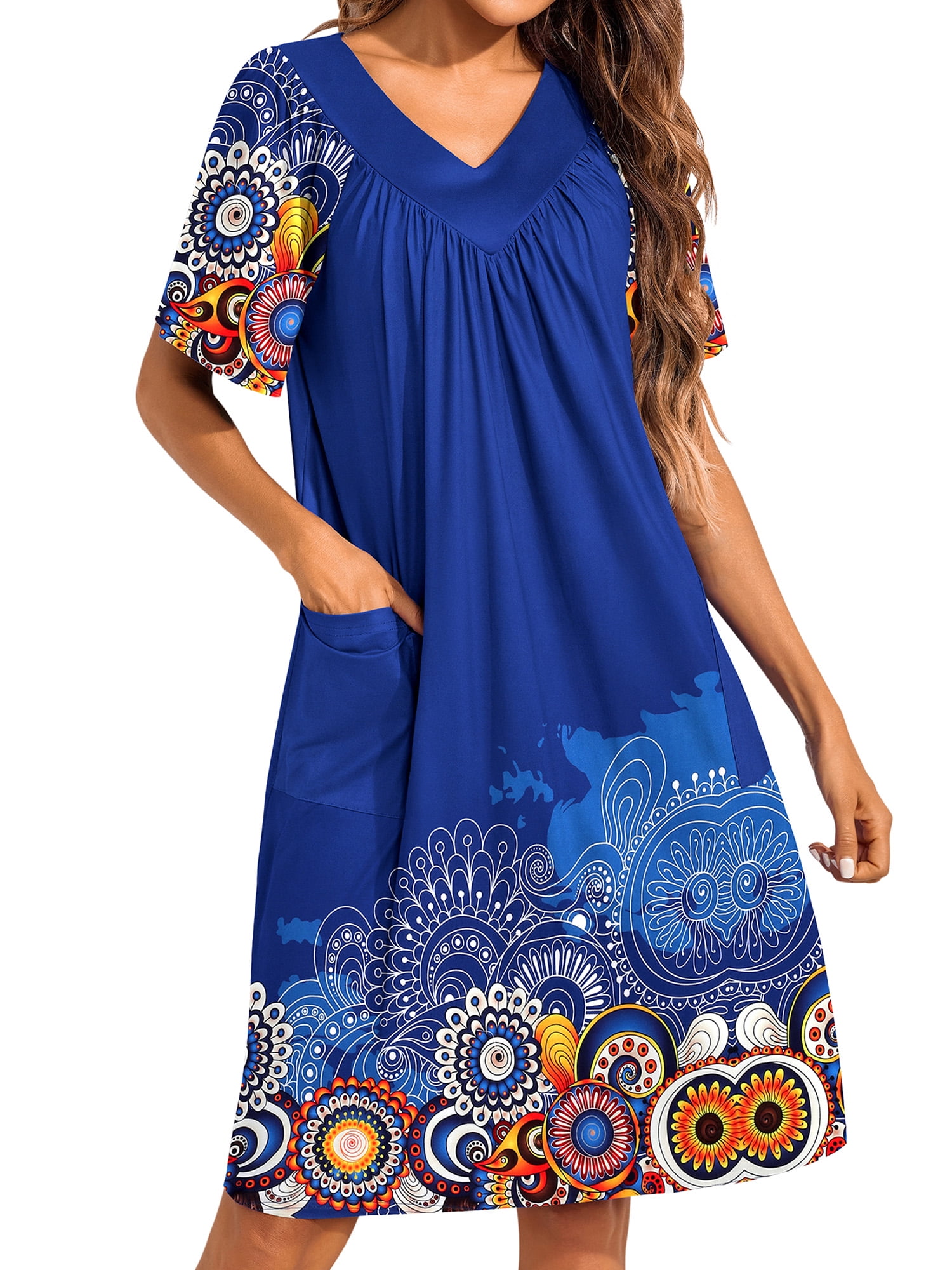 Avidlove Women's House Dress Floral Print Nightgown with Pockets Comfy ...