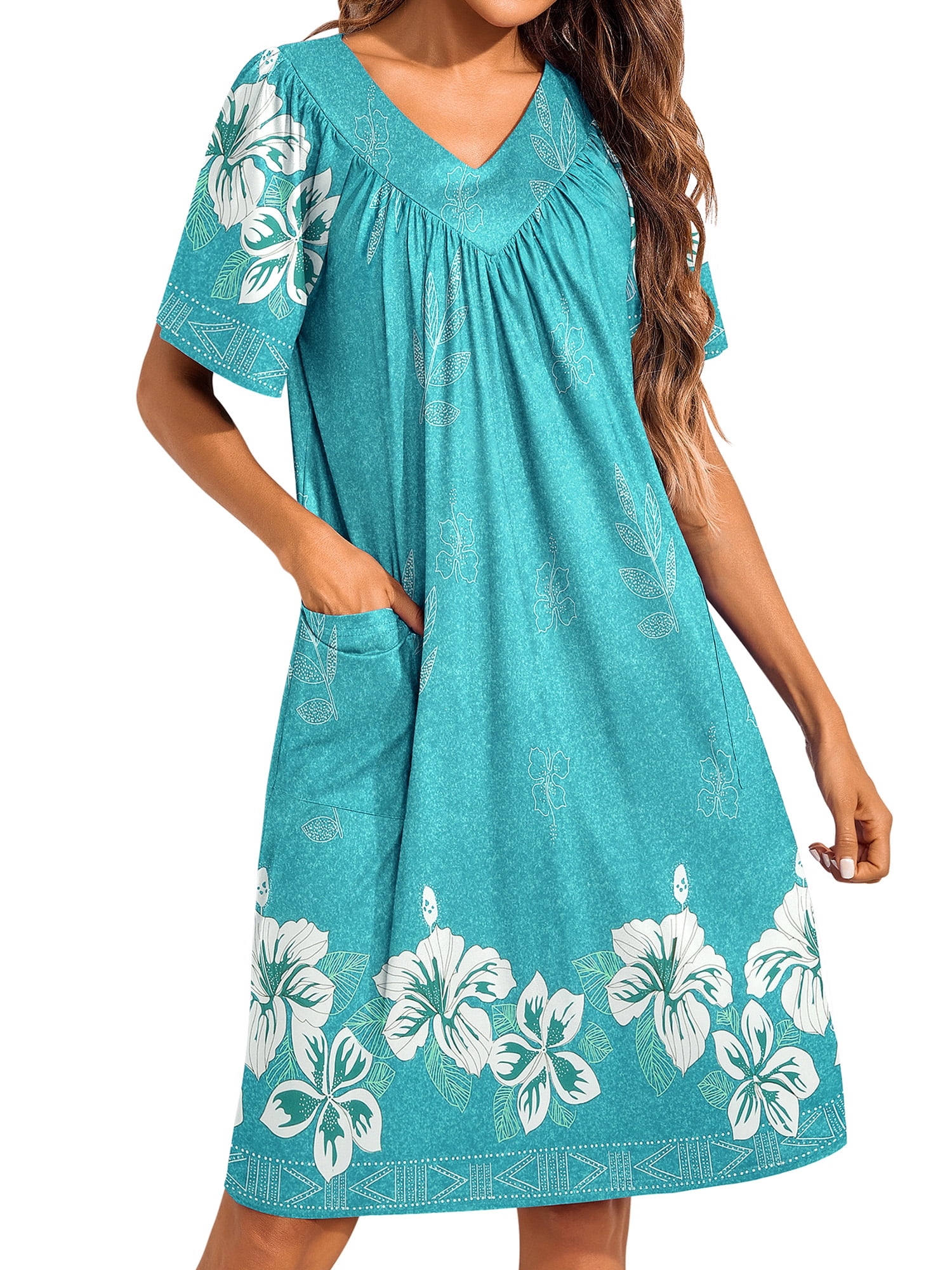 Avidlove Women's House Dress Floral Print Nightgown with Pockets Comfy ...