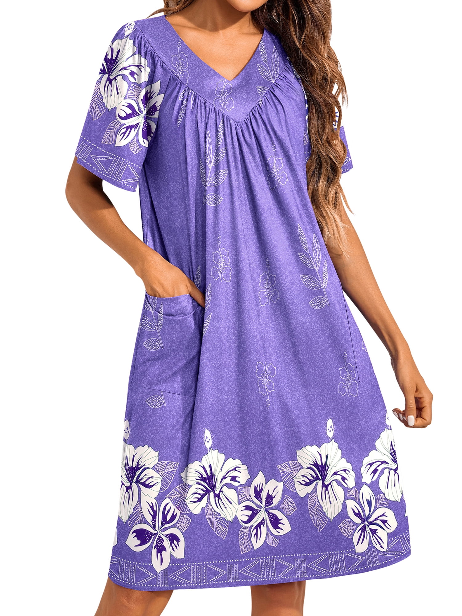 Avidlove Women's House Dress Floral Print Nightgown with Pockets Comfy ...
