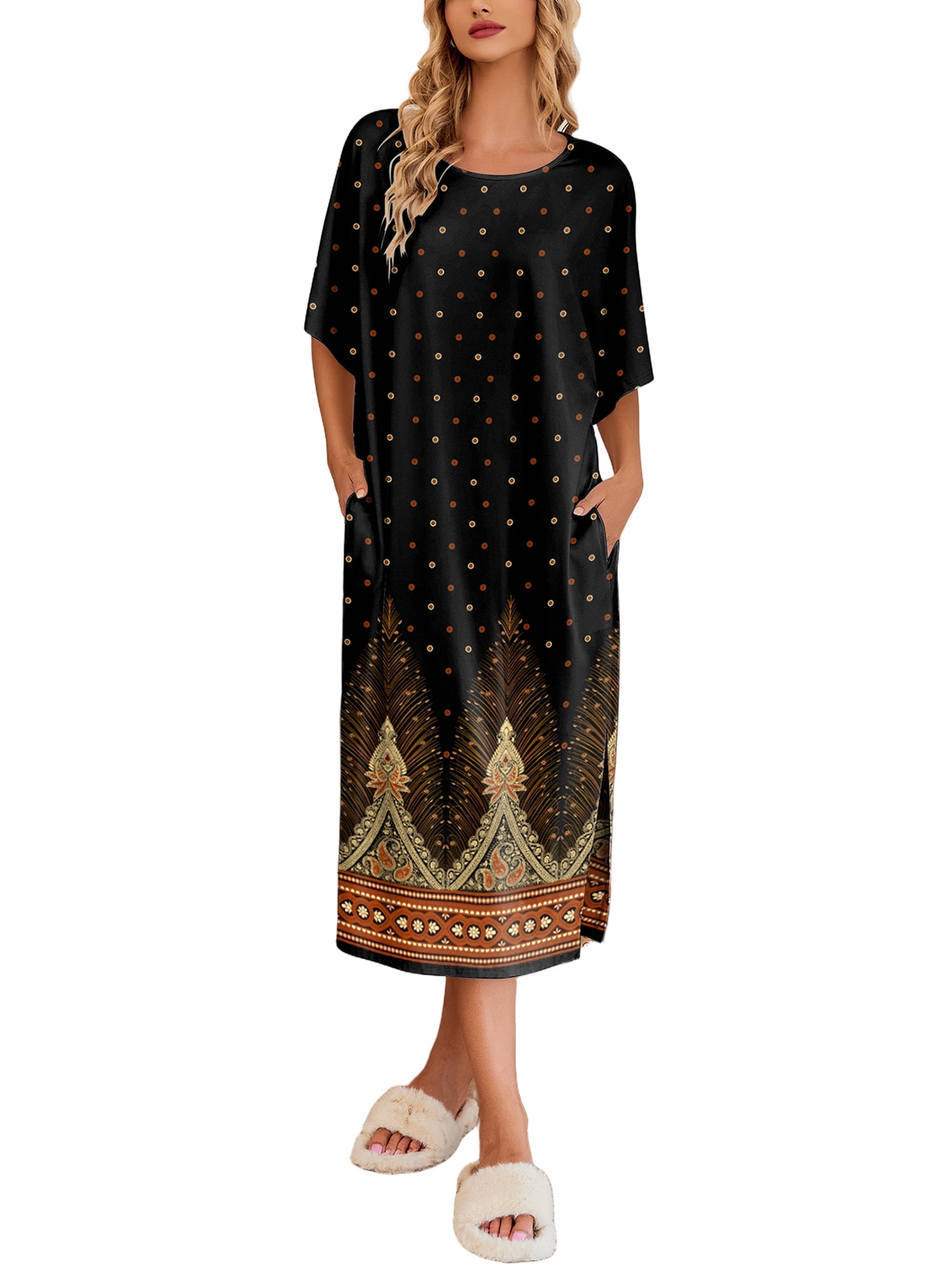 Avidlove Women's Long Nightgown Short Sleeve Sleepshirt Casual Maxi ...