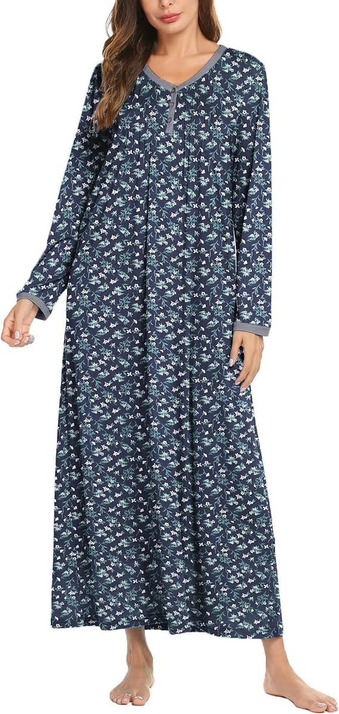 Avidlove Women's Long Sleeve Nightgown Long Sleepshirts Henley Sleep ...
