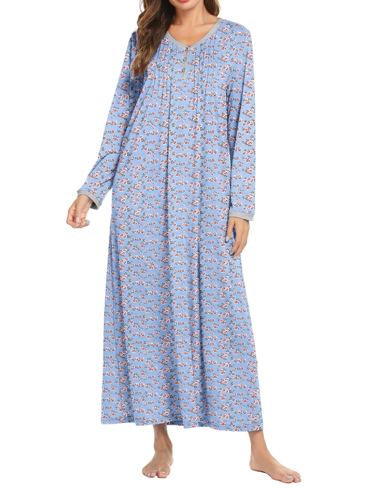 Avidlove Women's Long Sleeve Nightgown Long Sleepshirts Henley Sleep ...