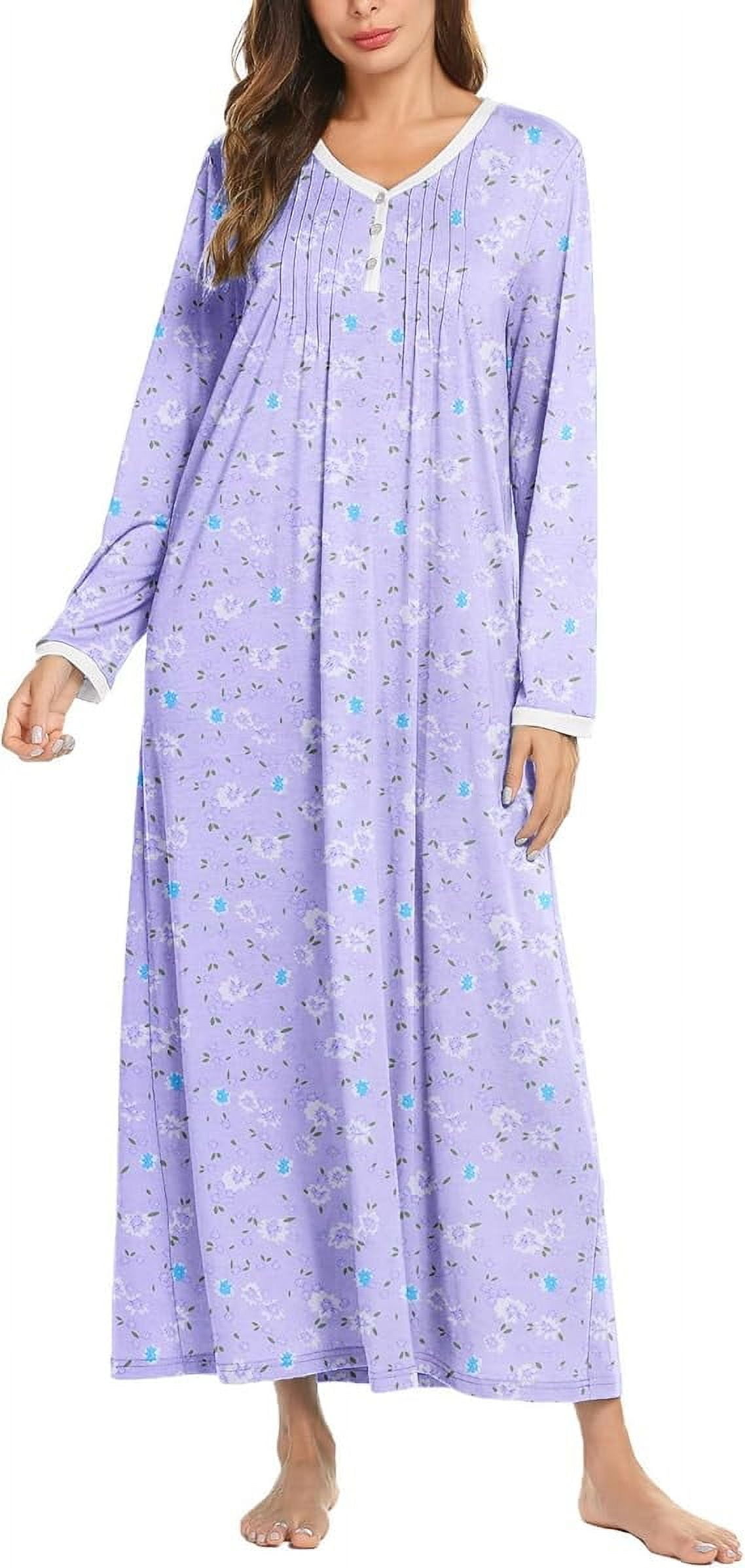 Avidlove Women's Long Sleeve Nightgown Long Sleepshirts Henley Sleep Dress Full Length Sleepwear ...