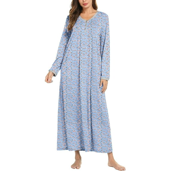 Avidlove Women's Long Sleeve Nightgown Long Sleepshirts Henley Sleep ...