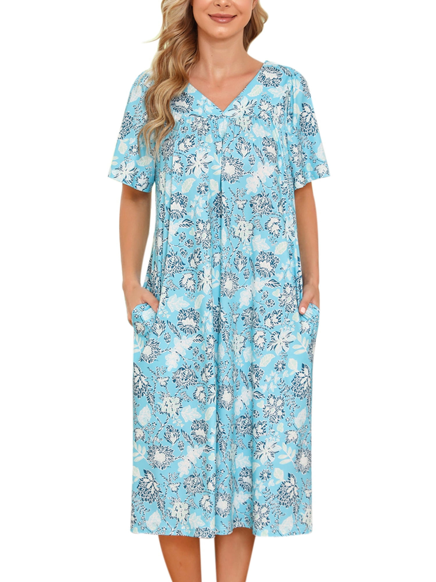 Avidlove Women's Nightgown Short Sleeve House Dress with Pockets Comfy ...