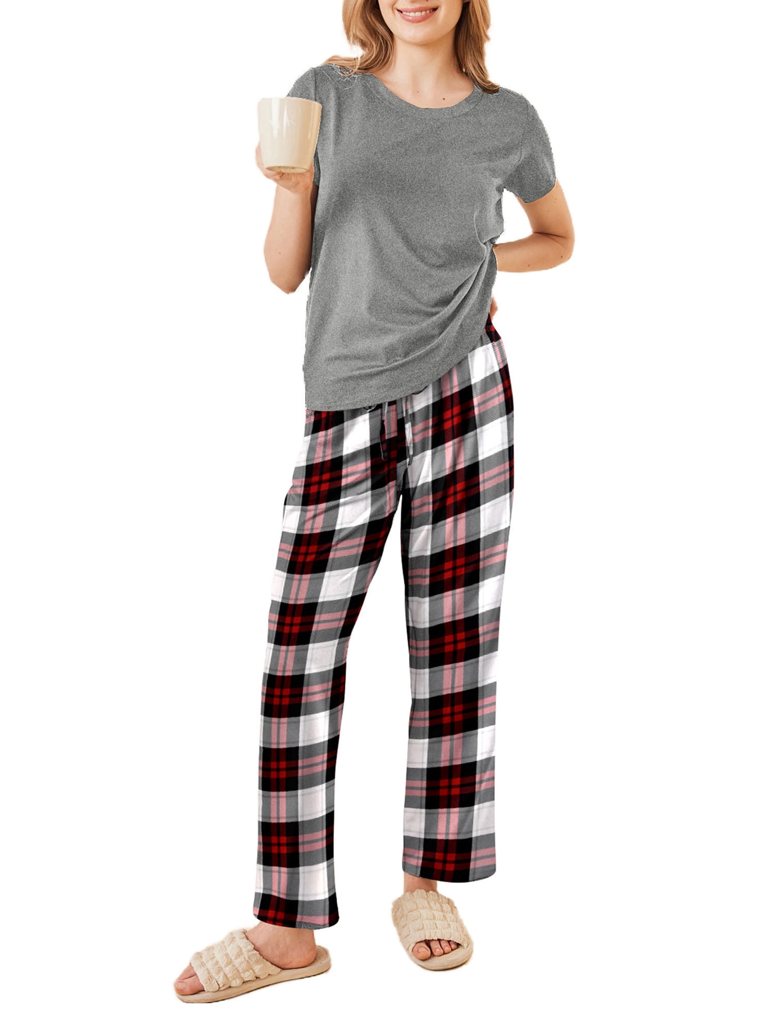 Avidlove Women's Pajama Set 2 Piece Short Sleeve Pj Tops with Long ...
