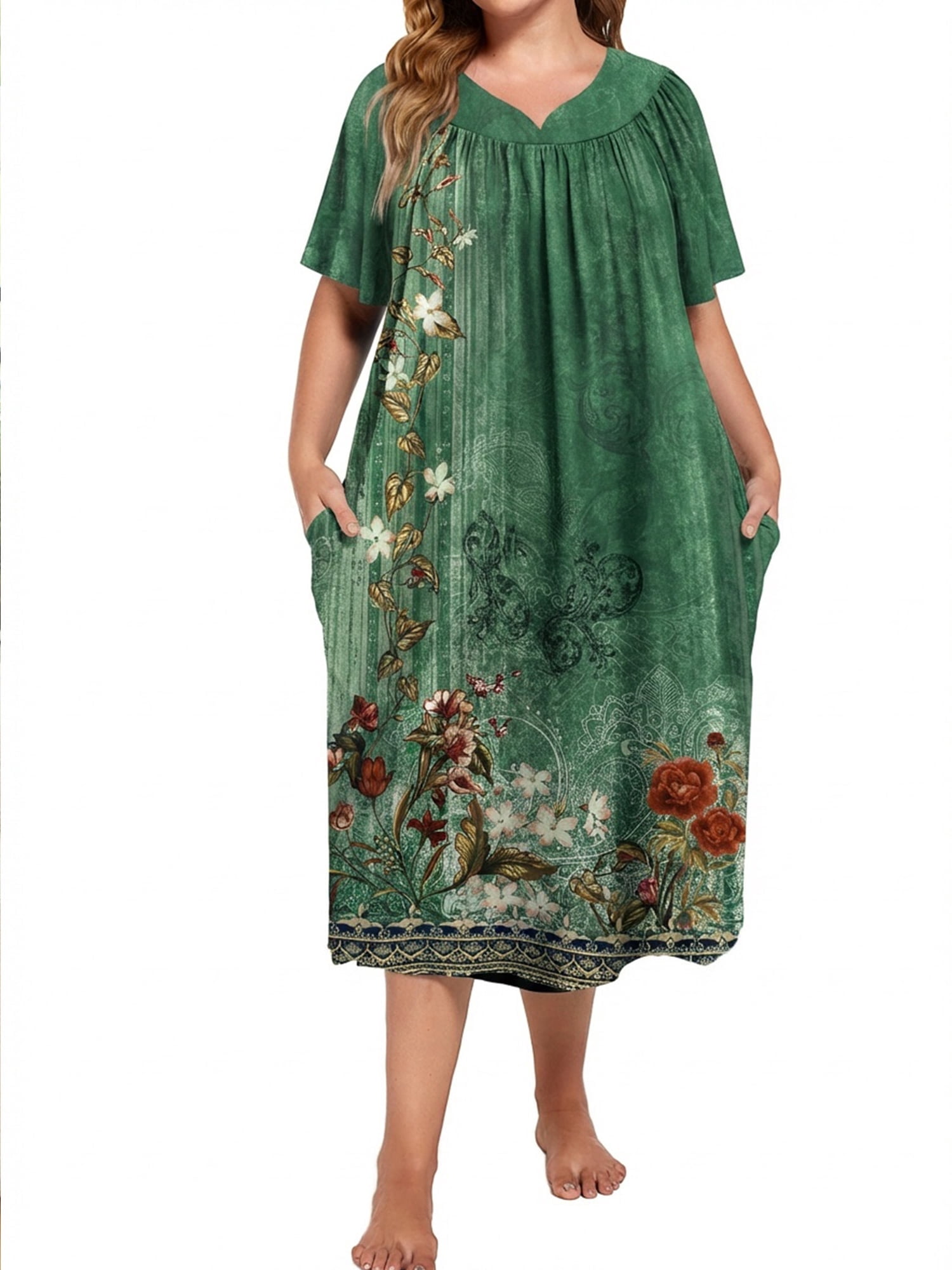 Avidlove Women's Plus Size Nightgown Short Sleeve House Dress with ...