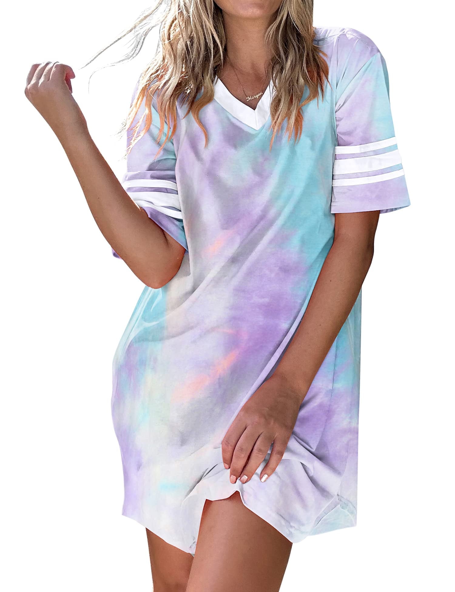 Avidlove Womens Nightgown Cotton Sleepshirt Sleepwear Short Sleeve ...