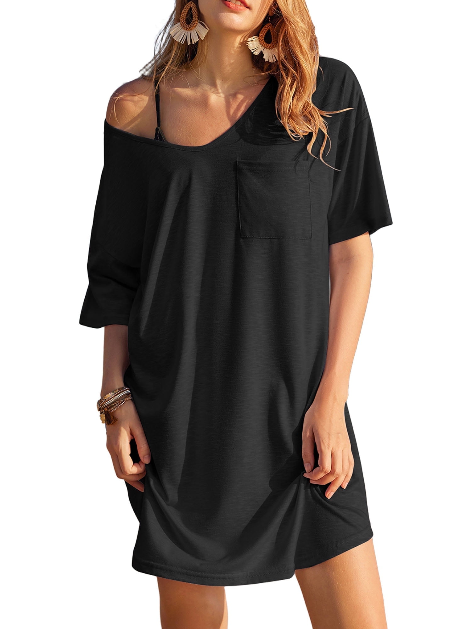 Avidlove Womens Nightgown Short Sleeve Tshirt Bikini Cover Up Comfy V ...