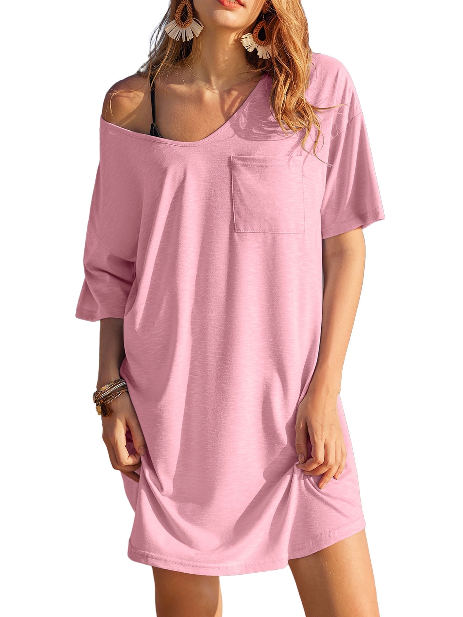 Avidlove Womens Nightgown Short Sleeve Tshirt Bikini Cover Up Comfy V ...