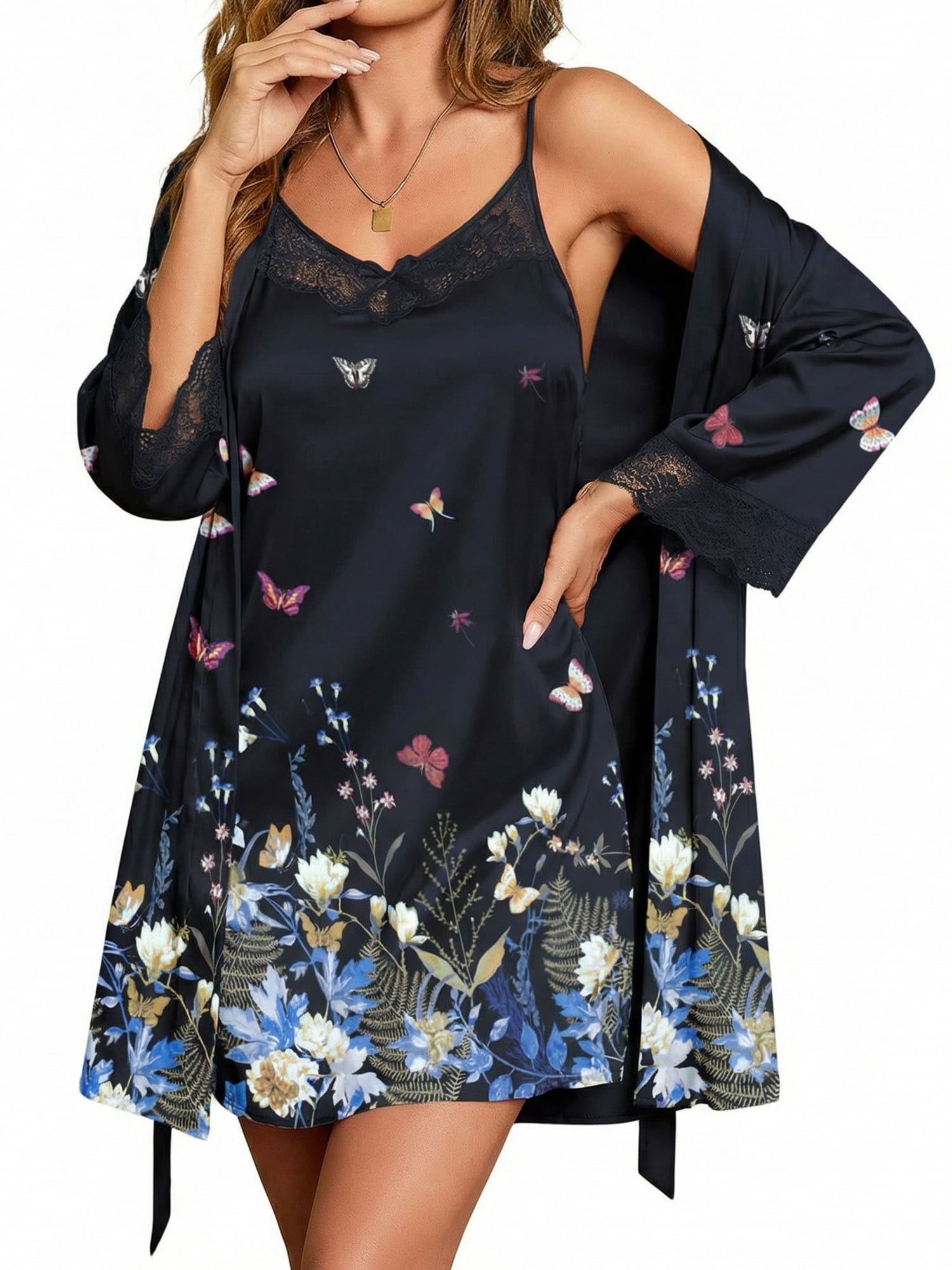 Avidlove Womens Nightgown and Robe Sets Satin Silk Sleeveless ...
