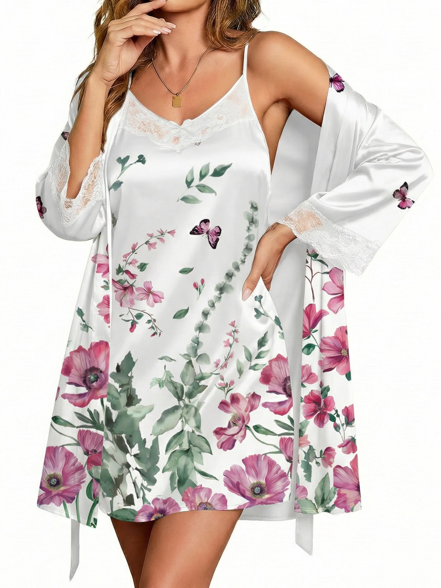 Avidlove Womens Nightgown and Robe Sets Satin Silk Sleeveless ...