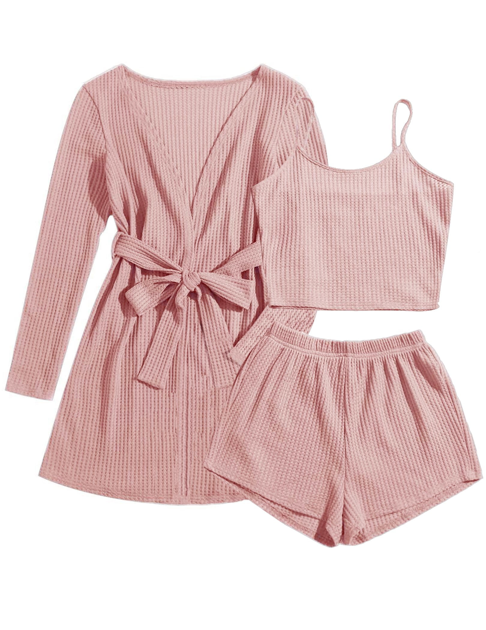 Avidlove Womens Pajama Sets 3 Piece Lounge Set Waffle Knit Cami Top and ...