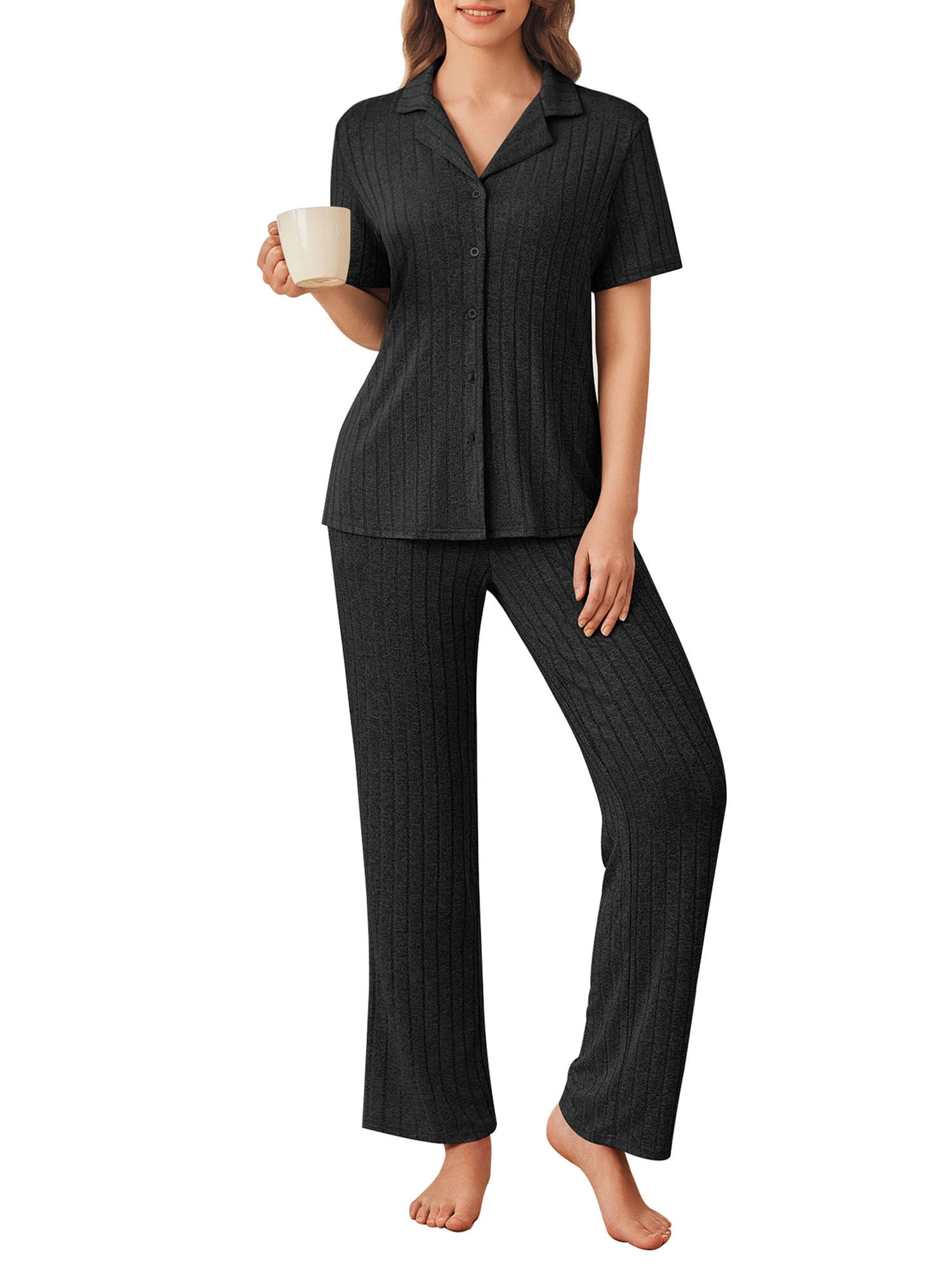 Avidlove Women's Pajama Sets Rib Knit Button Down Lounge Set Short ...