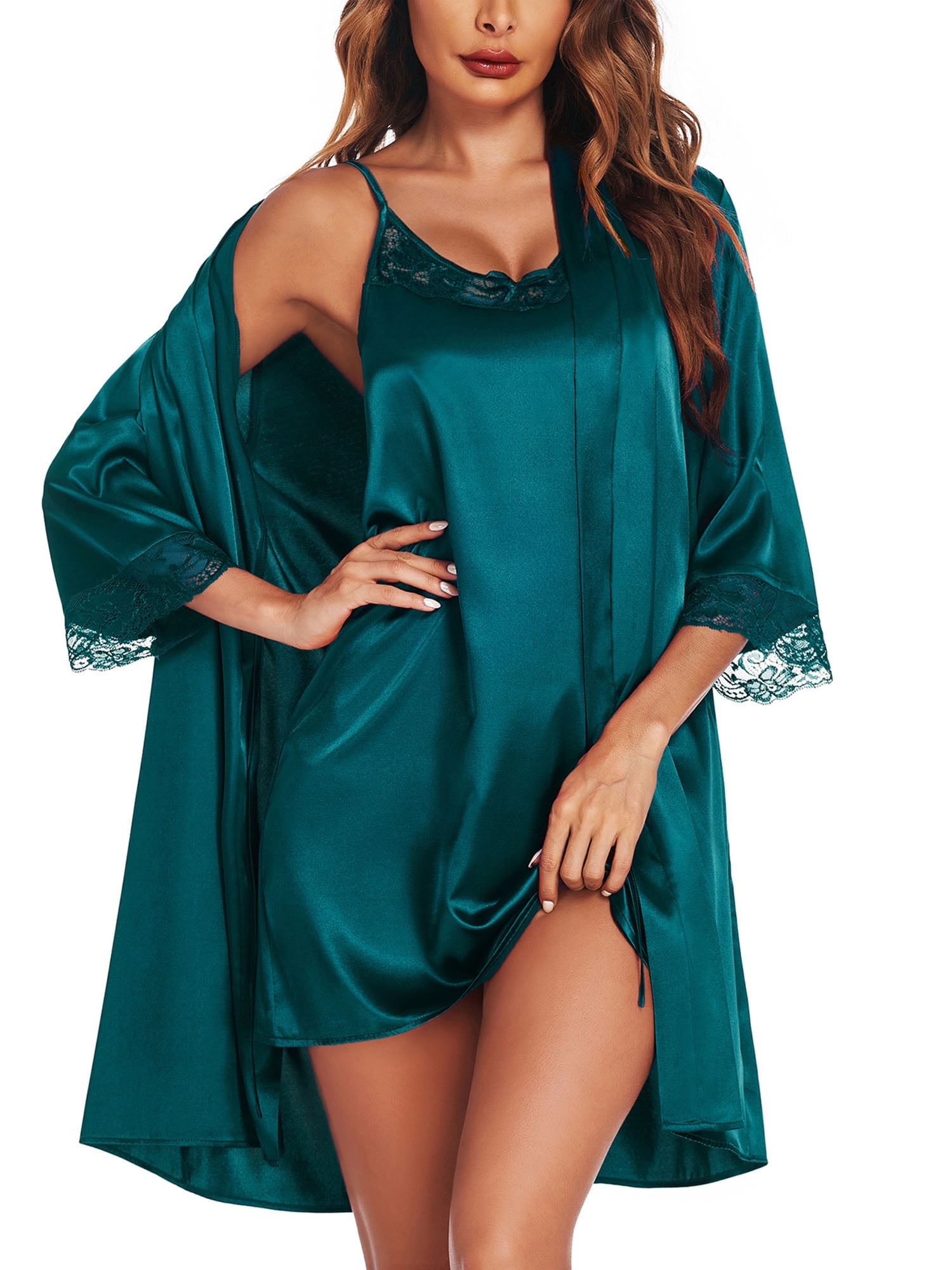 Avidlove Womens Robe Sets Sleepwear Satin Silk Sexy Nightgown with Bathrobes Lightweight ...