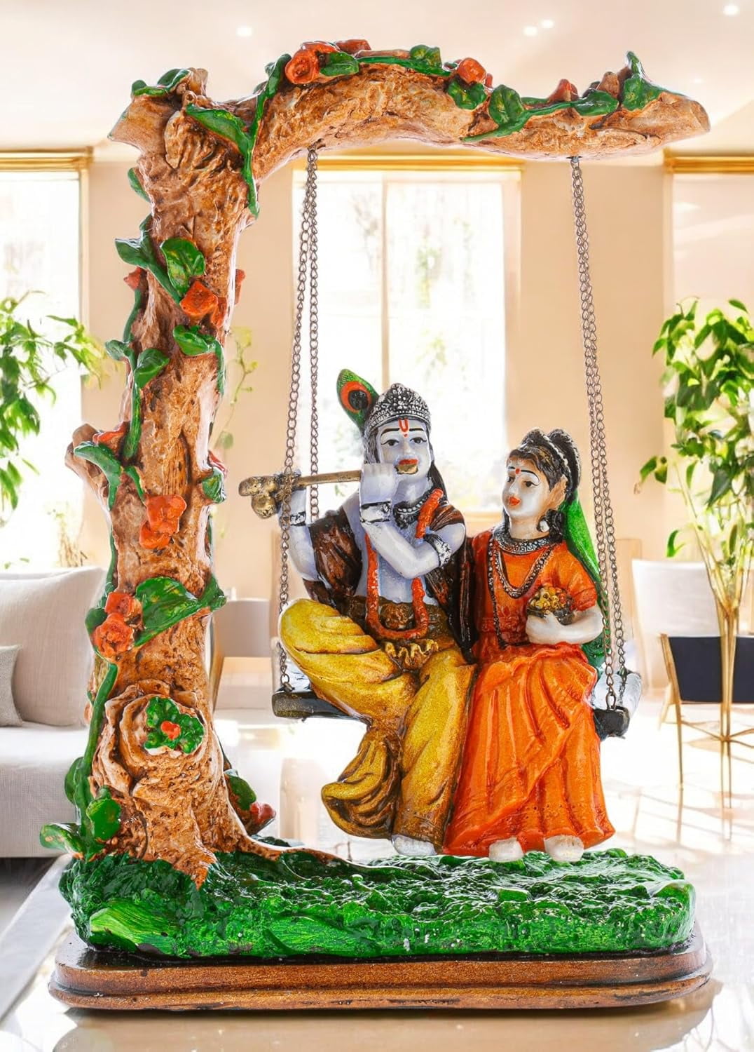 Avighna Radha Krishna God Idol Murti on Swing jhula for Mandir Puja ...