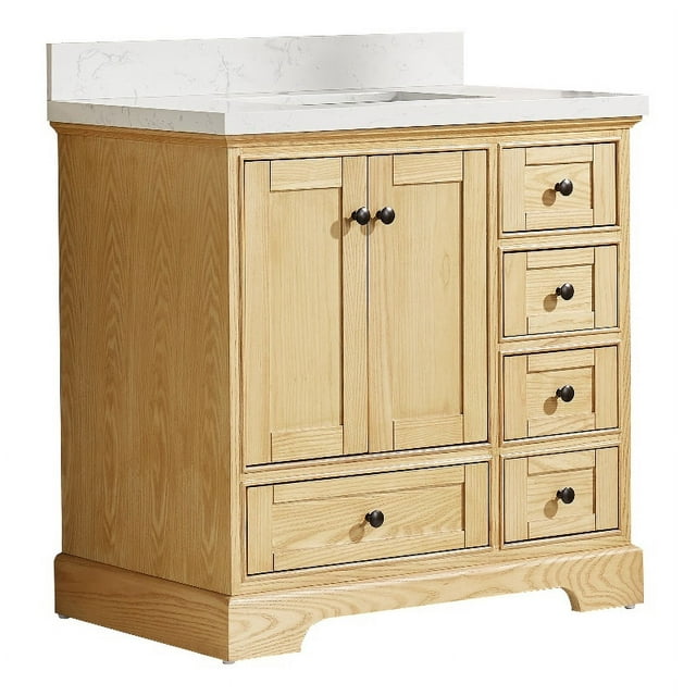 Avila 36 inch Bathroom Vanity with Single Sink, Oak Wood Veneer, Marble ...