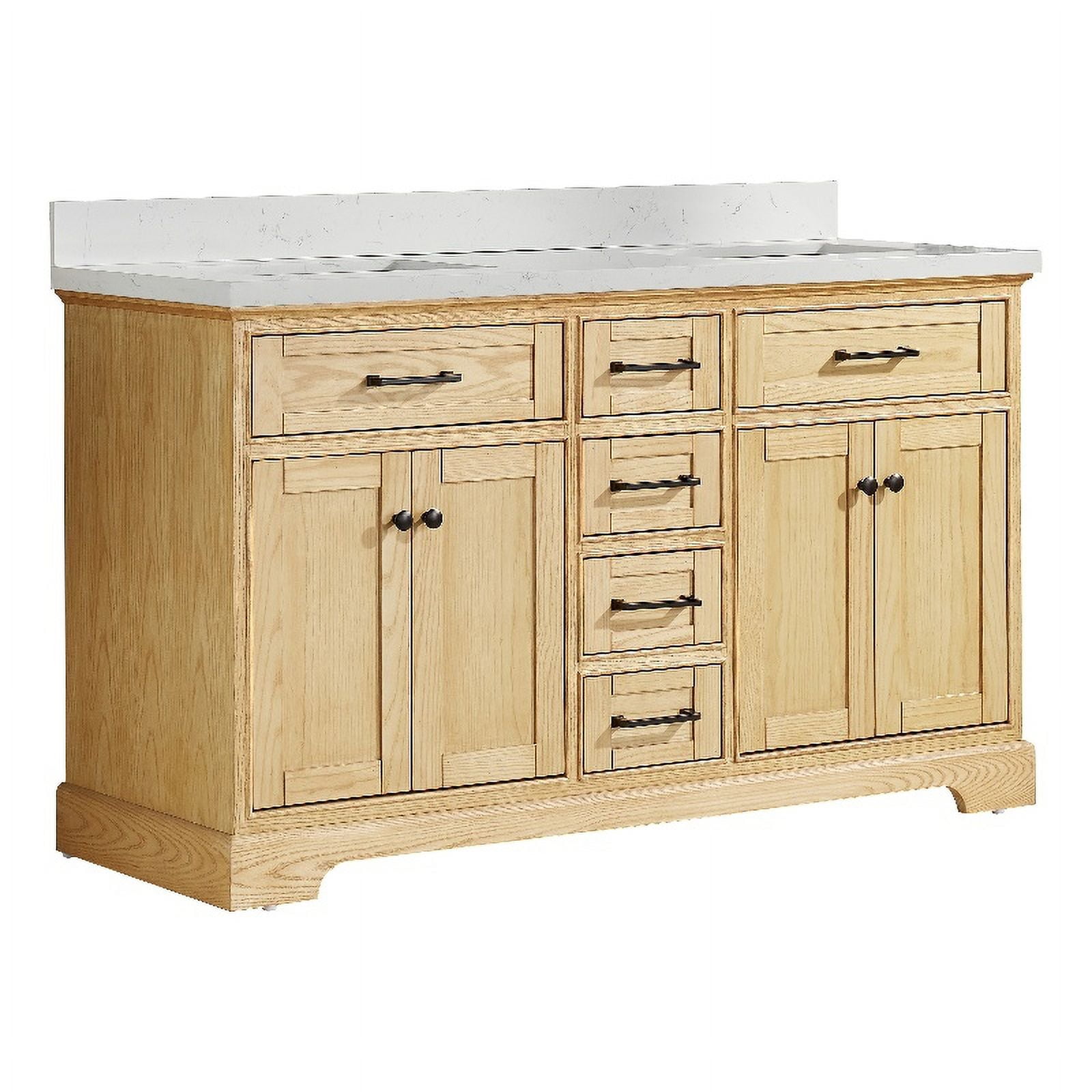 Avila 60 inch wood veneer double sink vanity with marble and ceramic ...