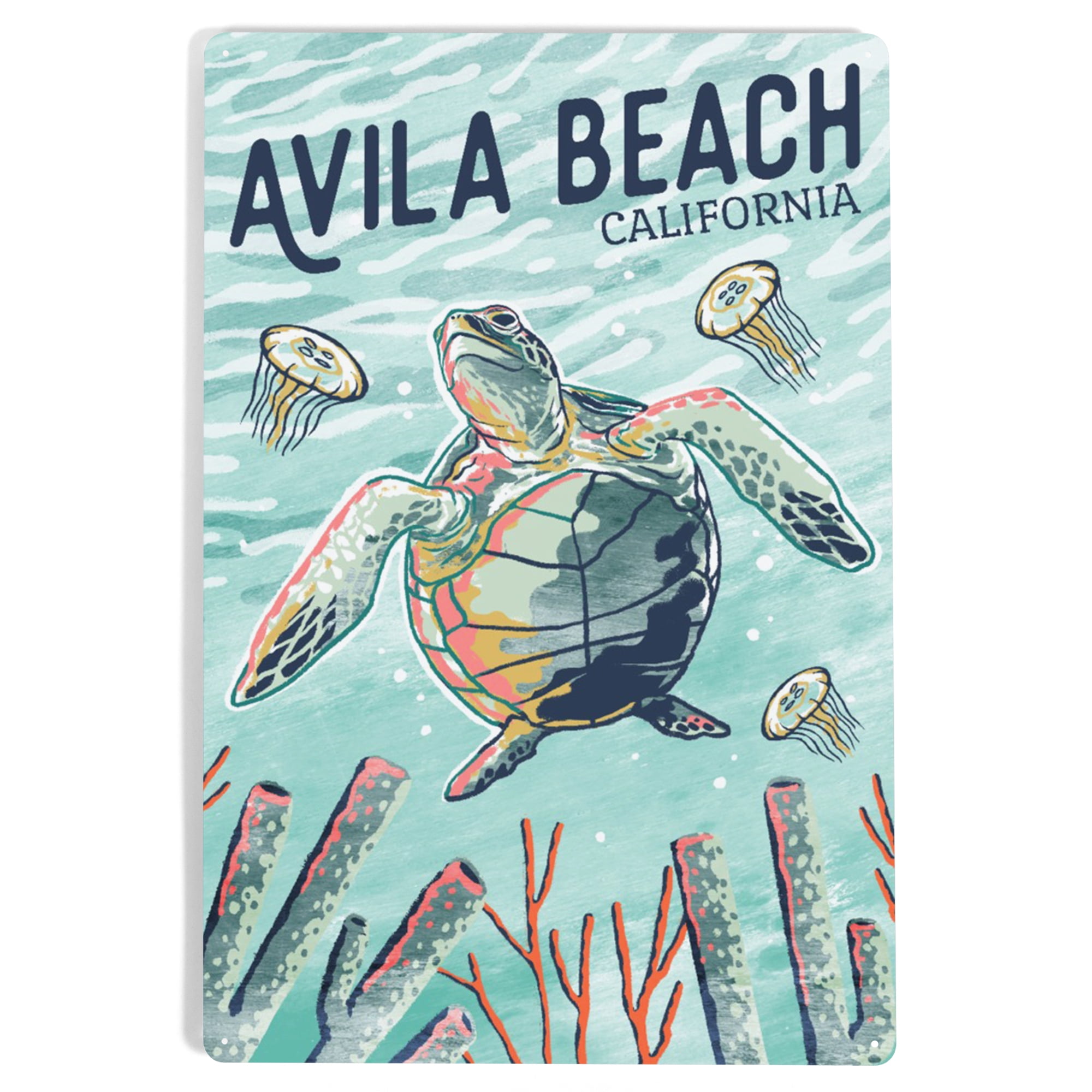 Avila Beach, California, Graphic Pastel, Sea Turtle (12x18 Aluminum Art ...