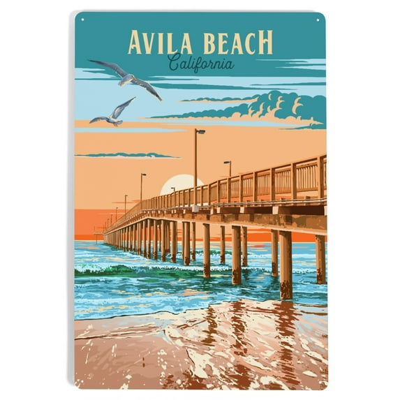 Avila Beach, California, Painterly, Beach Pier (12x18 Aluminum Art ...