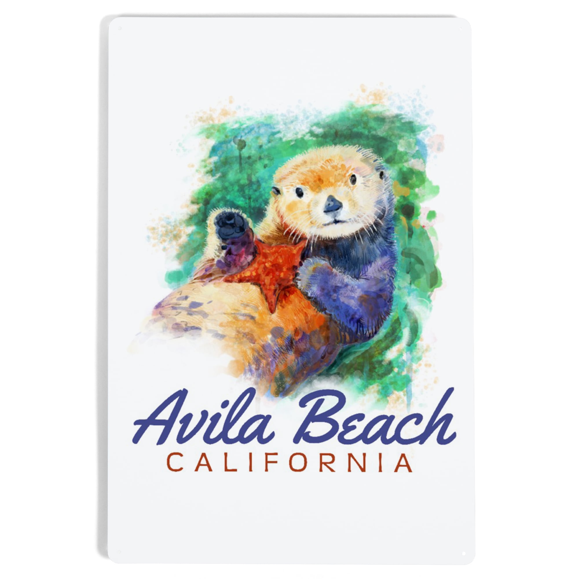 Avila Beach, California, Sea Otter, Watercolor (12x18 Aluminum Art ...