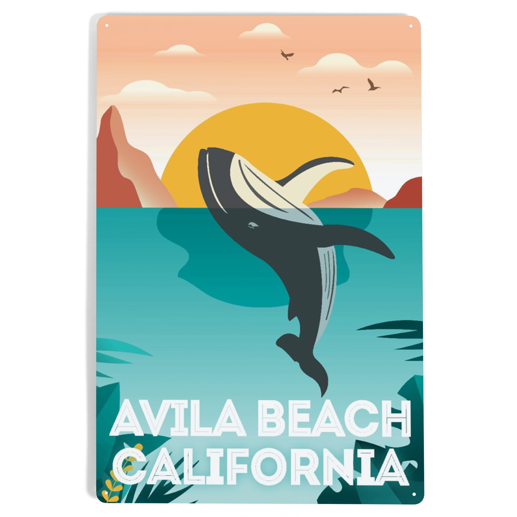 Avila Beach, California, Whale and Tropical Sunset, Vector (12x18 ...