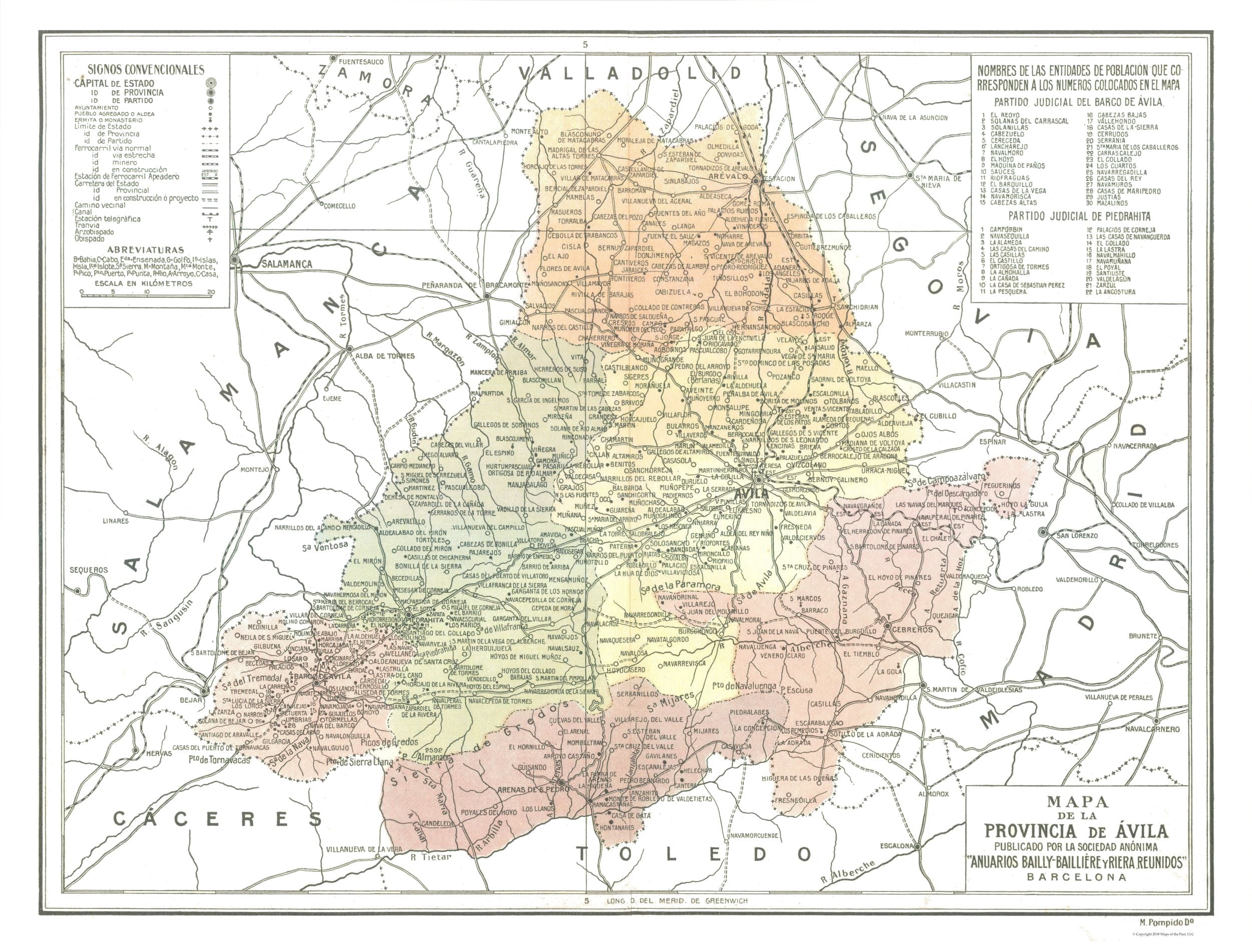 Historic Map - Avila Province Spain - Pompido 1913 - 30.25 x 23 ...