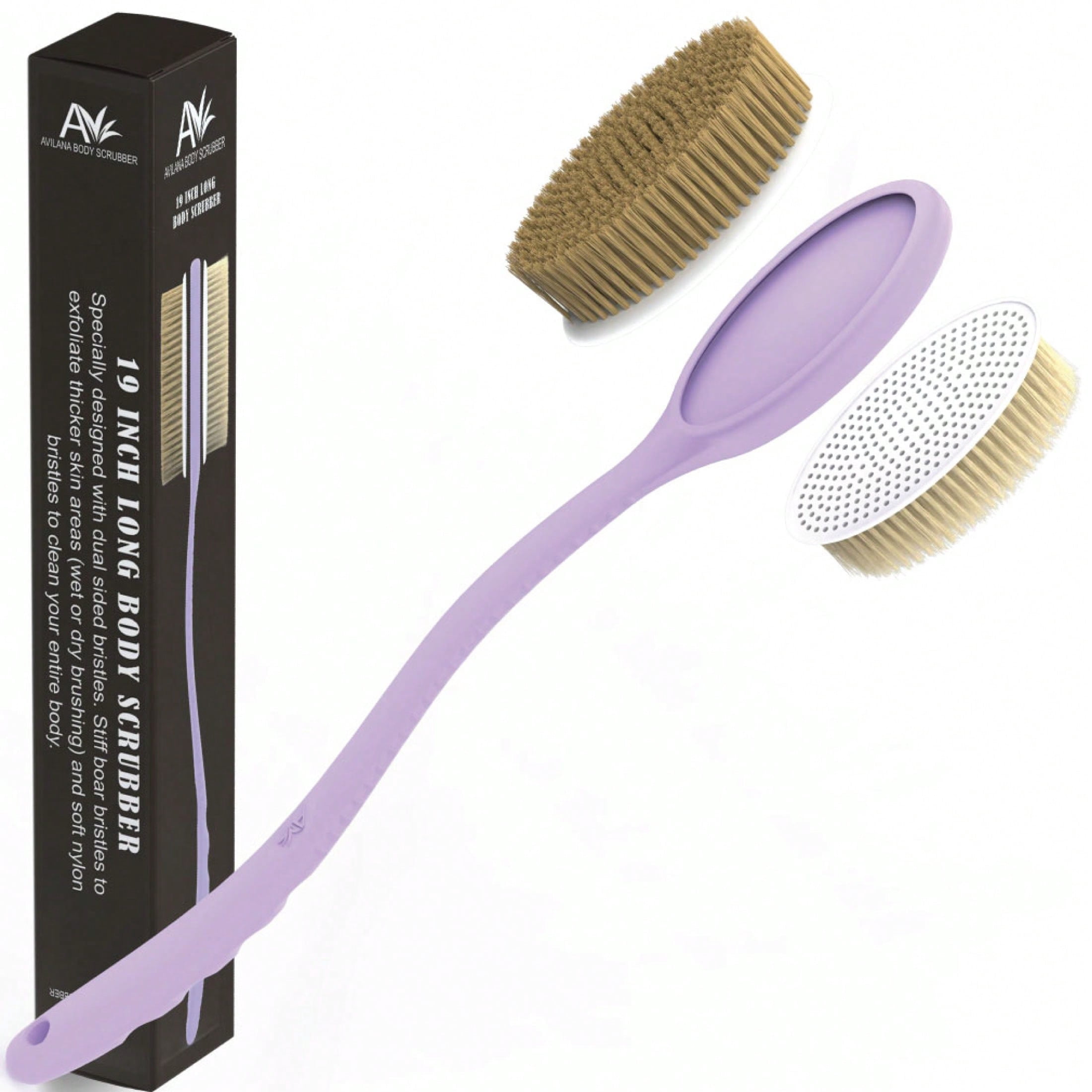 Avilana Shower Body Brush With Long 19 Inch Curved Handle With Soft And ...