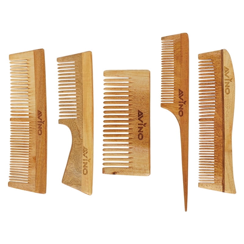 Avino Organic Pure Neem Wood Combs pack of 5 different Combs Promotes ...