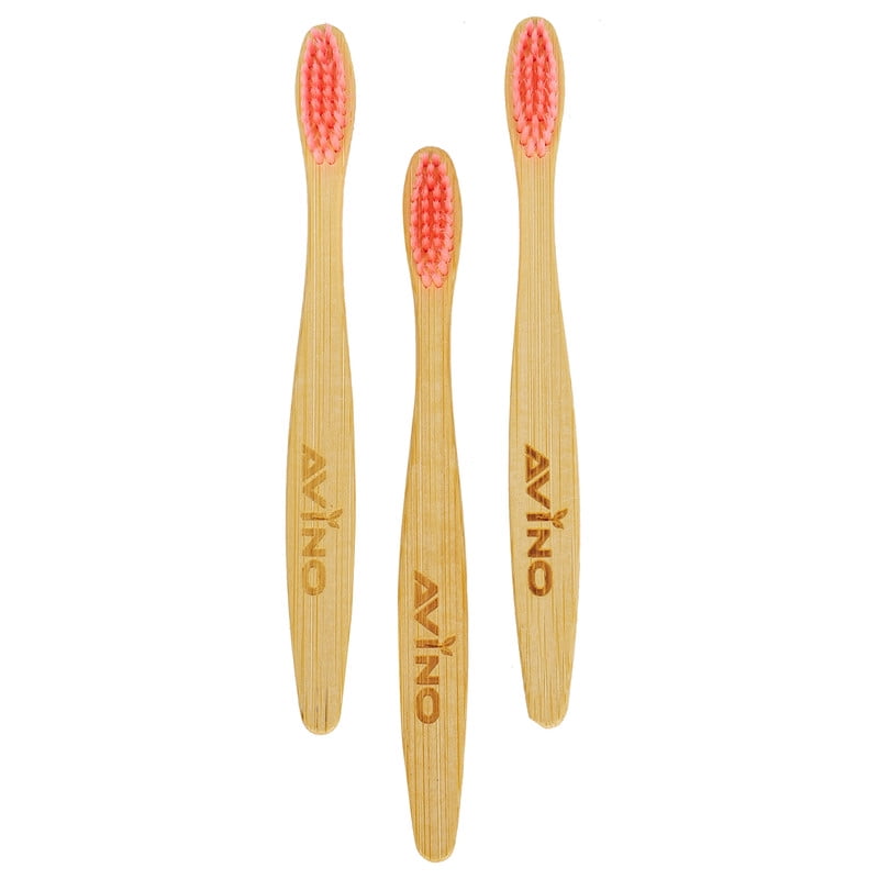 Avino Plant-Based Bristles Bamboo Pink Toothbrush, Soft Natural ...