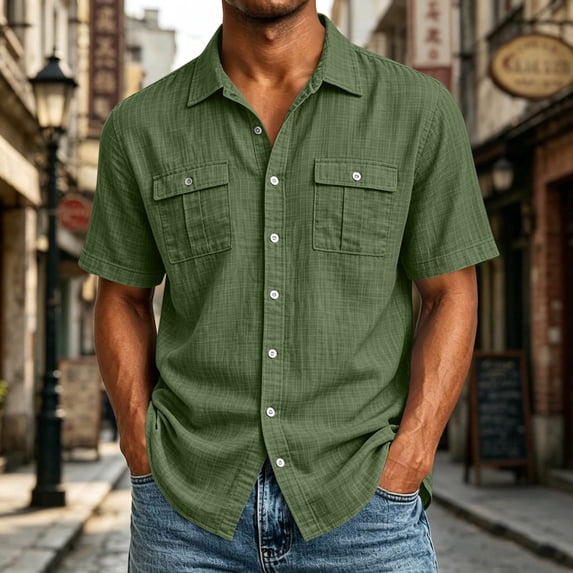 Avirosel Men's Button Down Short Sleeve Casual Cotton Textured Top with ...