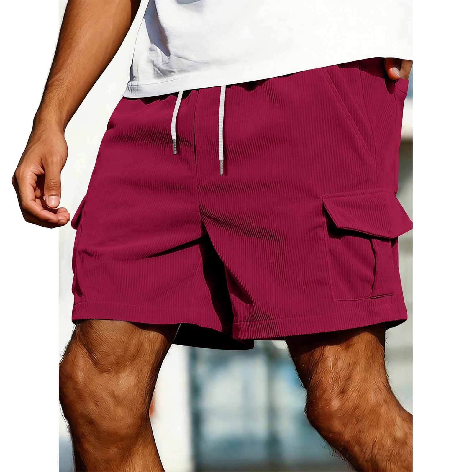 Avirosel Men's Casual Corduroy Drawstring Elastic Waist Cargo Short ...