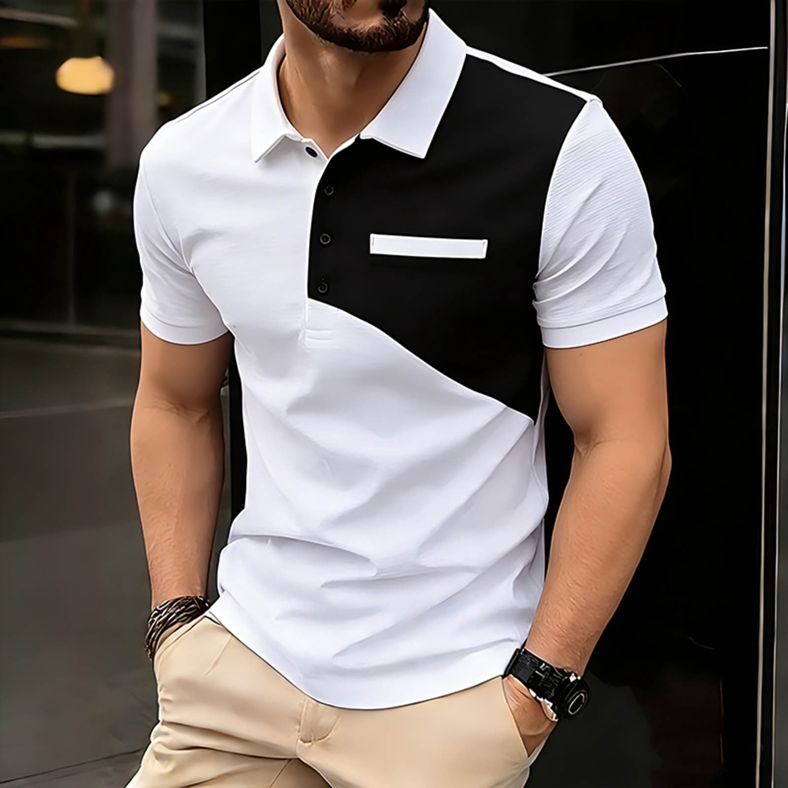 Avirosel Men's Casual Fashion Patchwork Button Down Short Sleeve Shirt ...