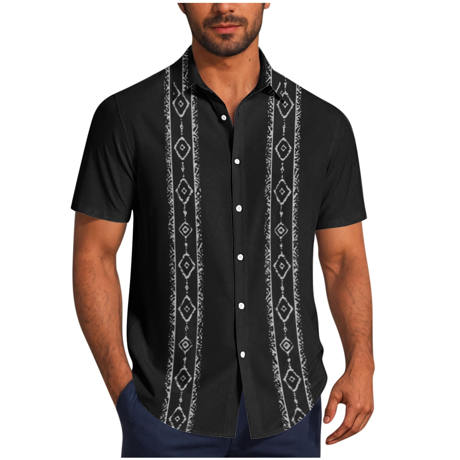 Avirosel Men's Casual Short Sleeve Vintage Bowling Shirt Cuban Collar ...