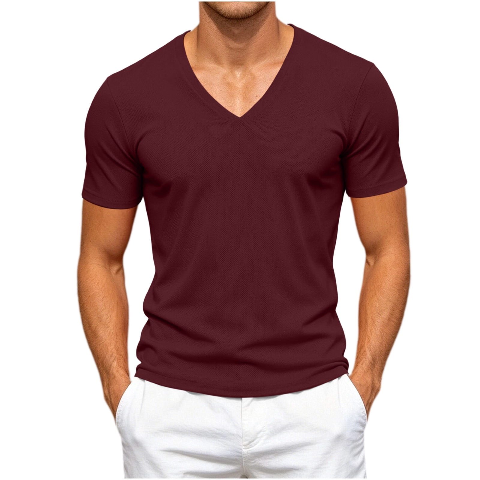 Avirosel Men's Casual Solid Color Mesh V Neck Tees Muscle Athletic ...