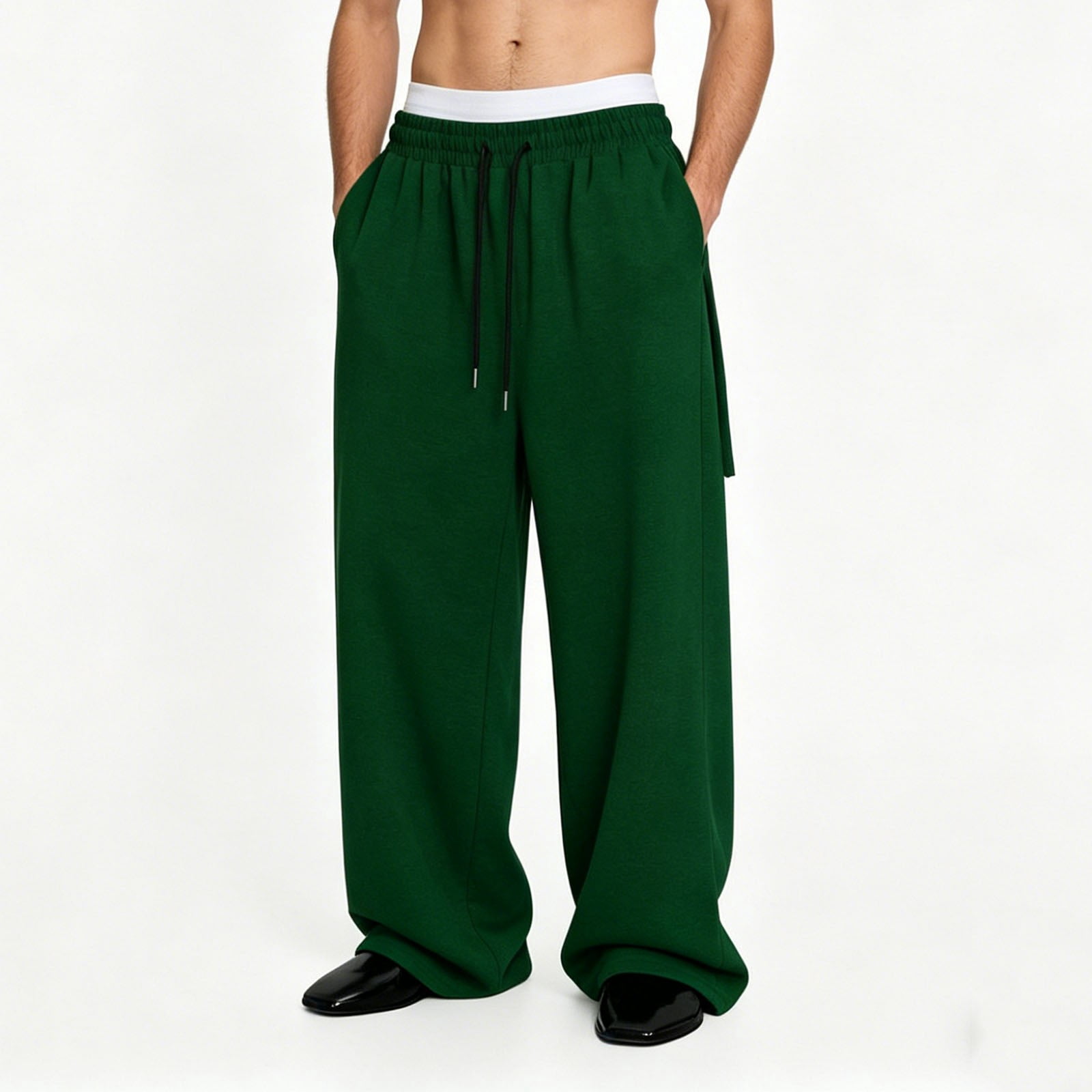 Avirosel Men's Casual Wide Leg Pants Loose Fit Drawstring Trousers ...