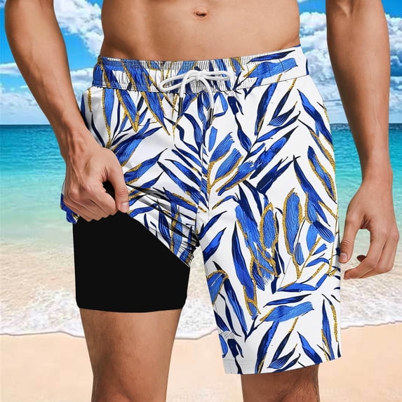 Avirosel Men's Double Layer Swimwear with Elastic Waist, Comfortable ...