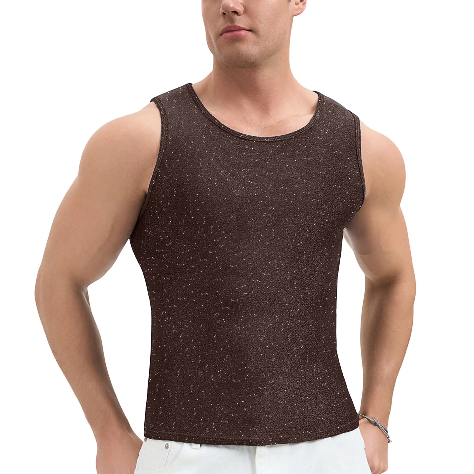 Avirosel Men's Glitter Tank Top Summer Mesh Sequin Tops Sleeveless ...