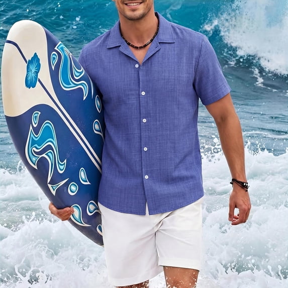 Avirosel Men's Linen Short Sleeve Shirts Casual Solid Lightweight ...